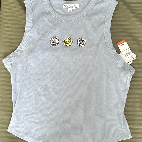 Rebellious One | Tops | Rebellious One Blue Daisy Muscle Tee | Poshmark